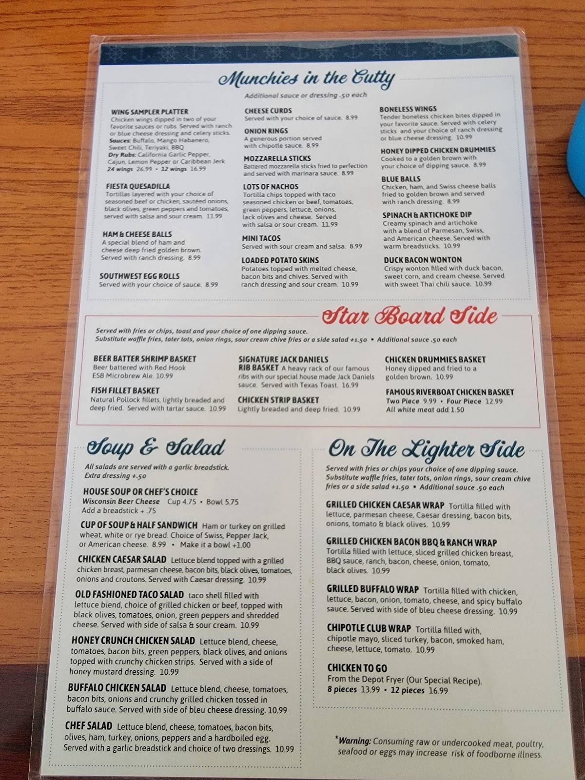 Menu at River Boat Depot restaurant, Sartell