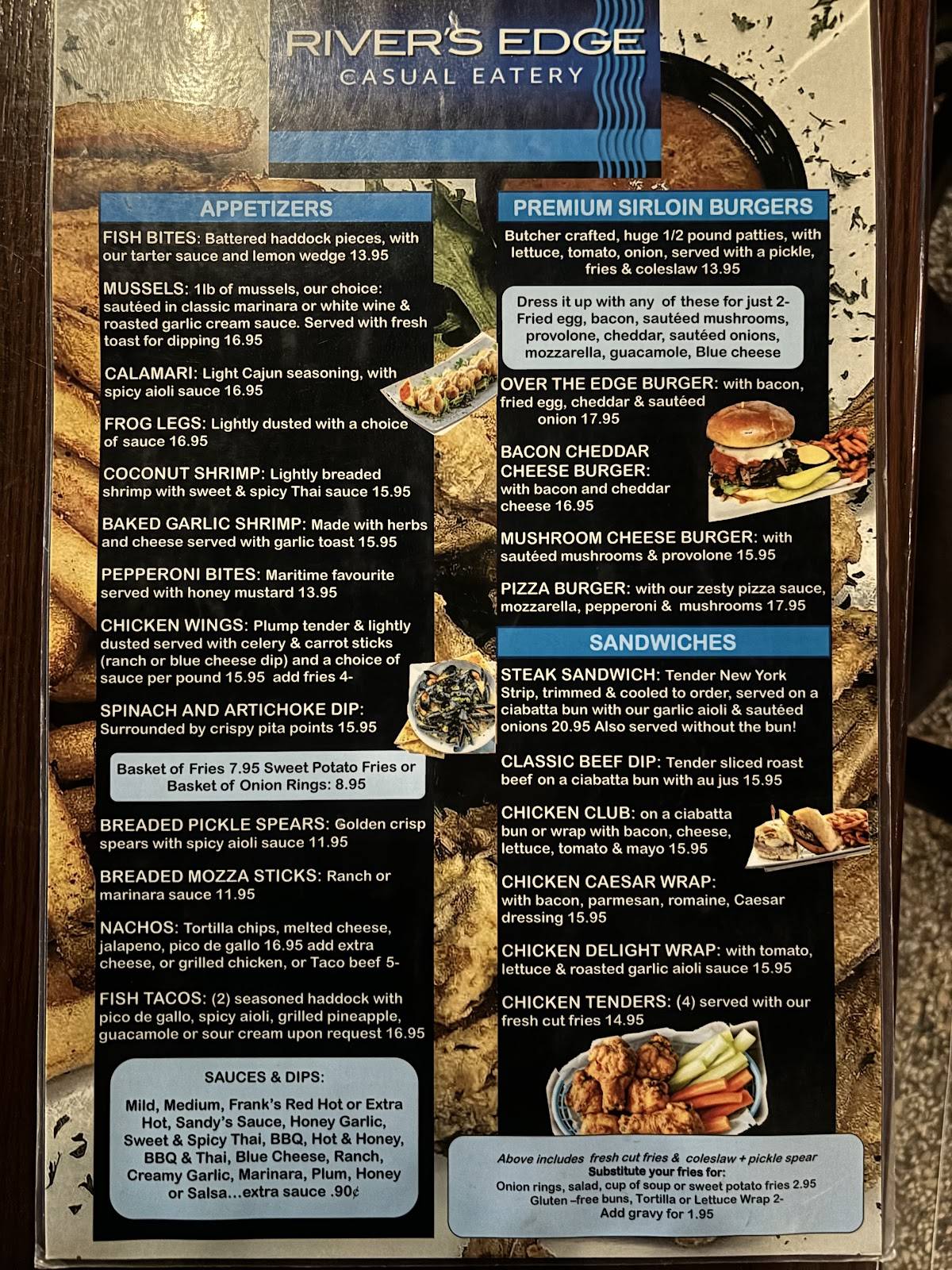 Menu at River's Edge Tap & Table pub & bar, Windsor