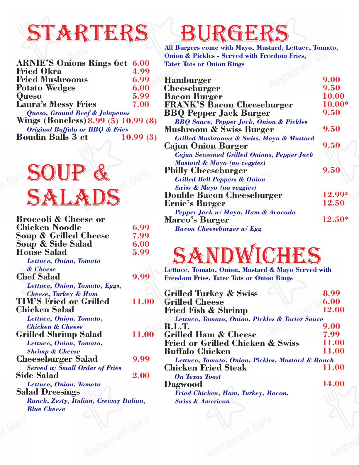 Menu at Frank's Taco Station restaurant, Riverside