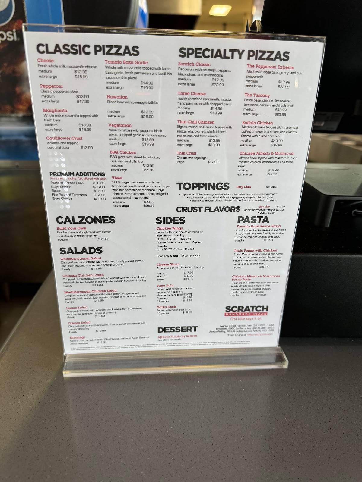 Carta de pizzería Scratch Pizza, Riverside, La Sierra Ave #8