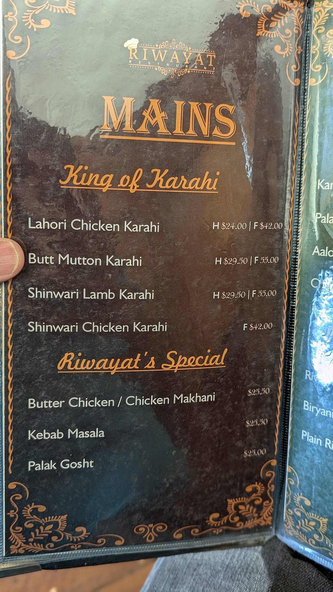 Menu at Riwayat Restaurant, Belmont