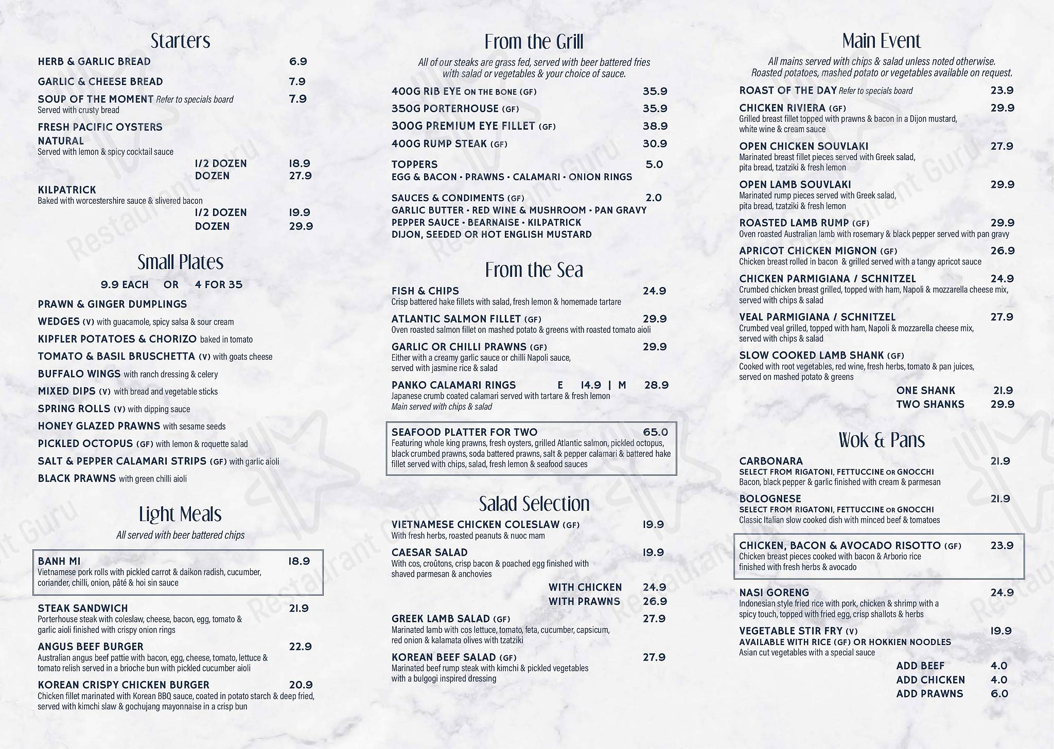 Menu at Riviera Hotel pub & bar, Seaford