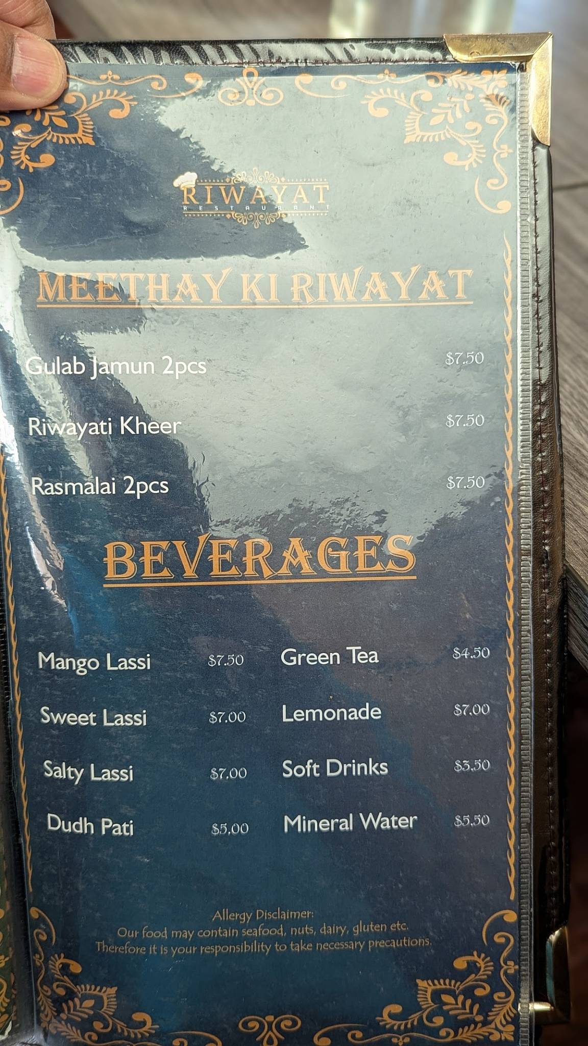 Menu at Riwayat Restaurant, Belmont