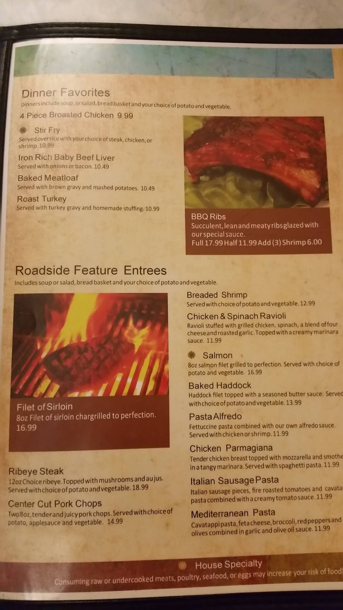 Menu at Roadside Bar & Grill, Plymouth, N5575 WI-57