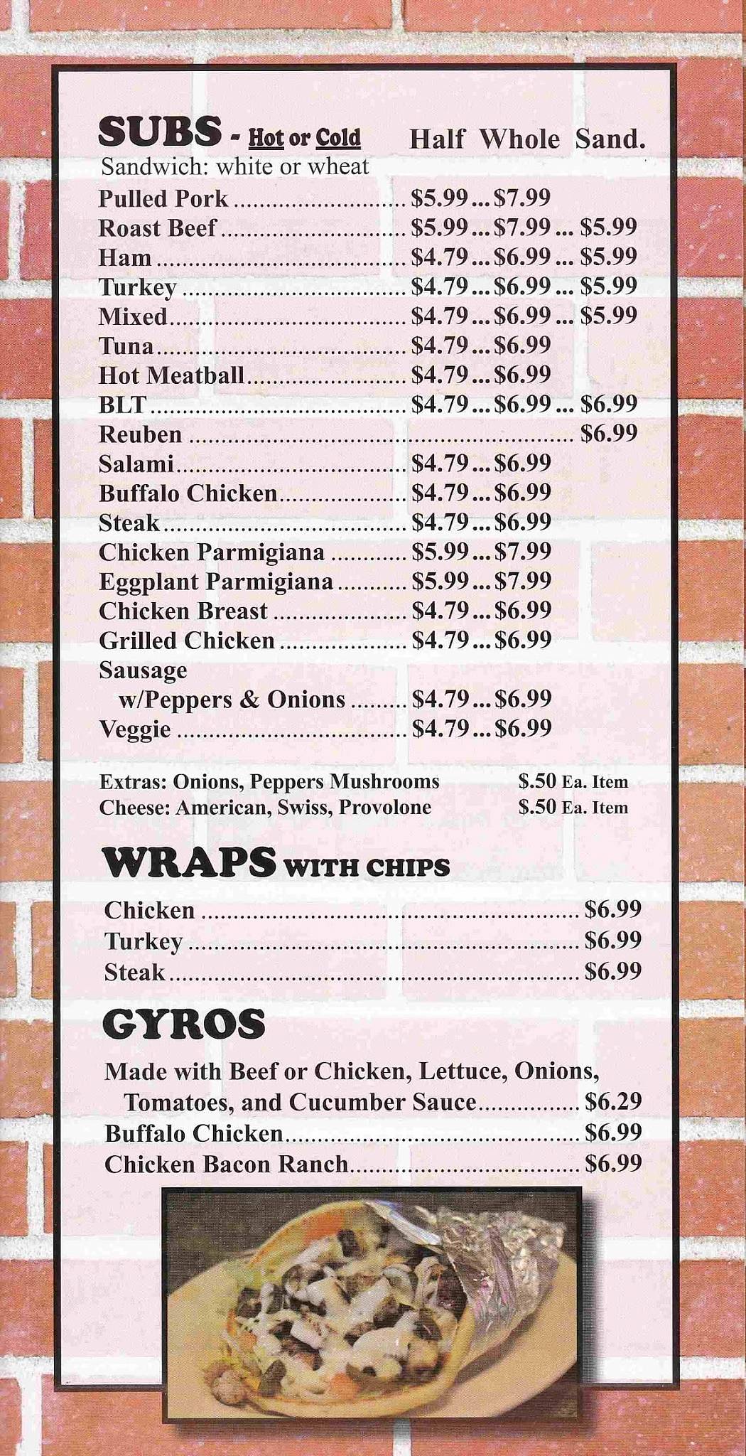 Menu at Robbie T's Pizza pizzeria, Jamesville