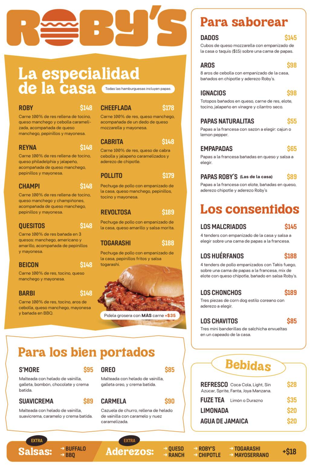 Carta del restaurante Roby's burgers, San Nicolás del los Garza