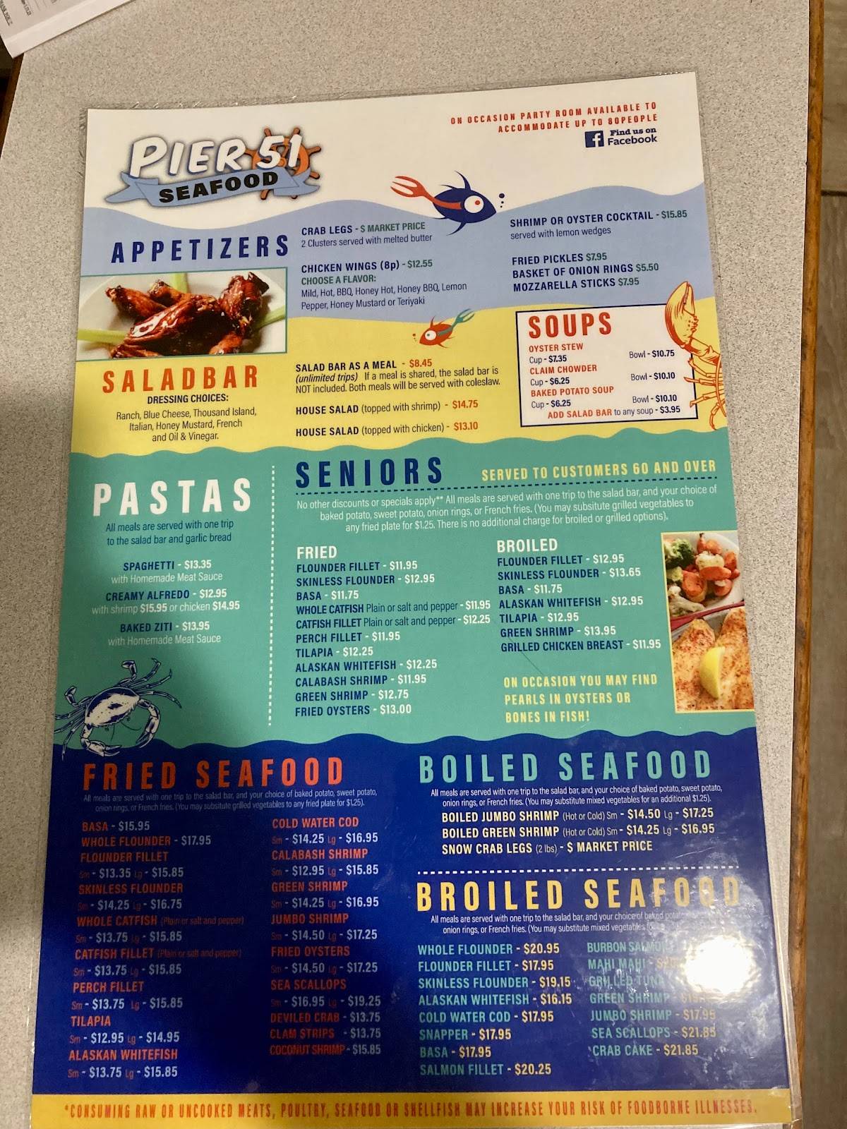 Menu at Pier 51 restaurant, Rock Hill