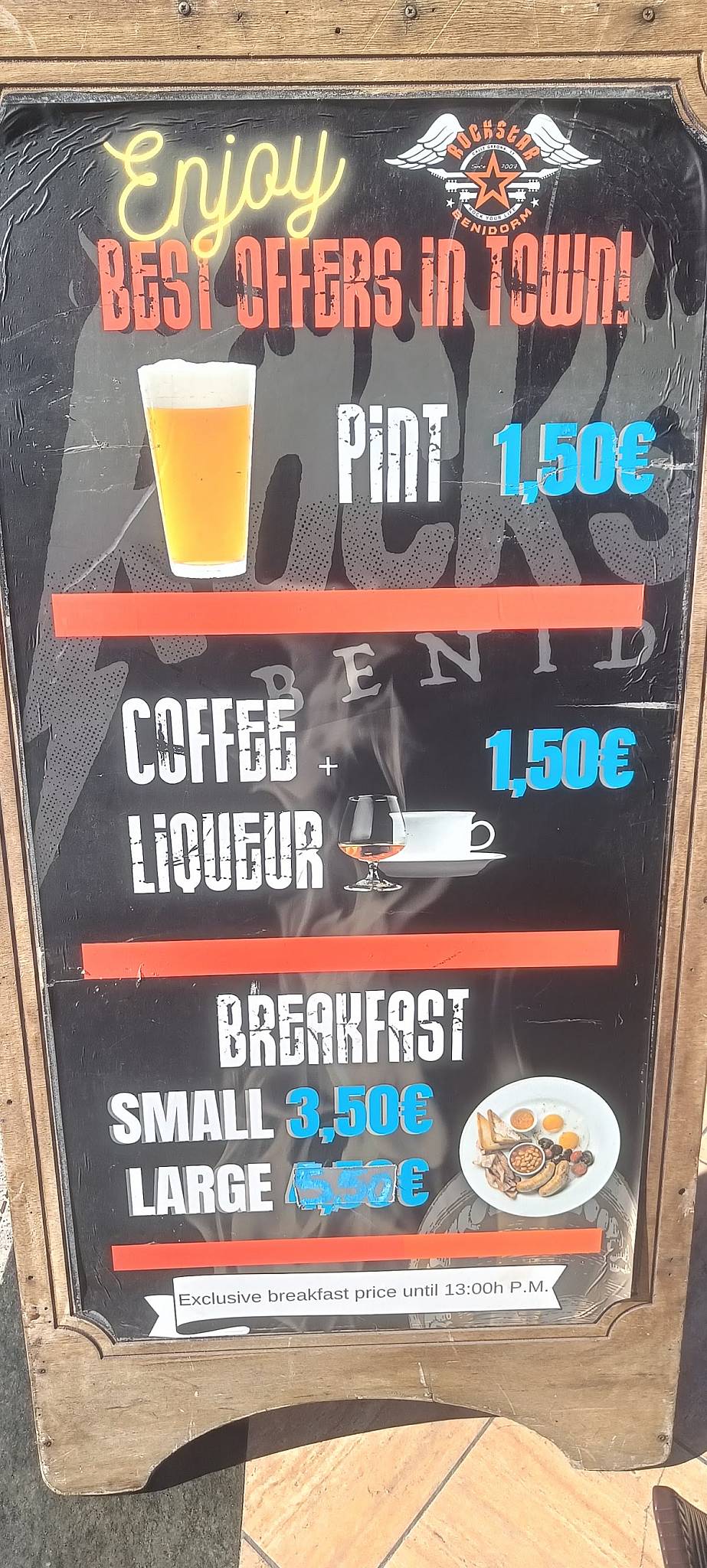 Menu at Rockstar Benidorm pub & bar, Benidorm
