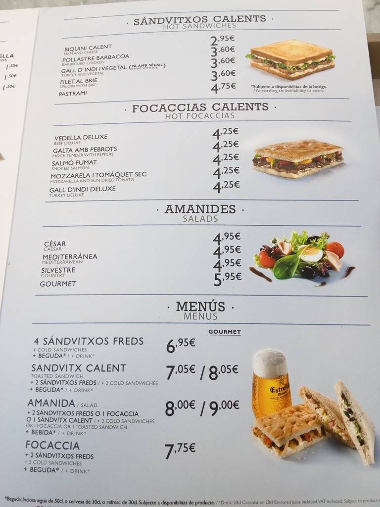 Carta del restaurante Rodilla, Mataró