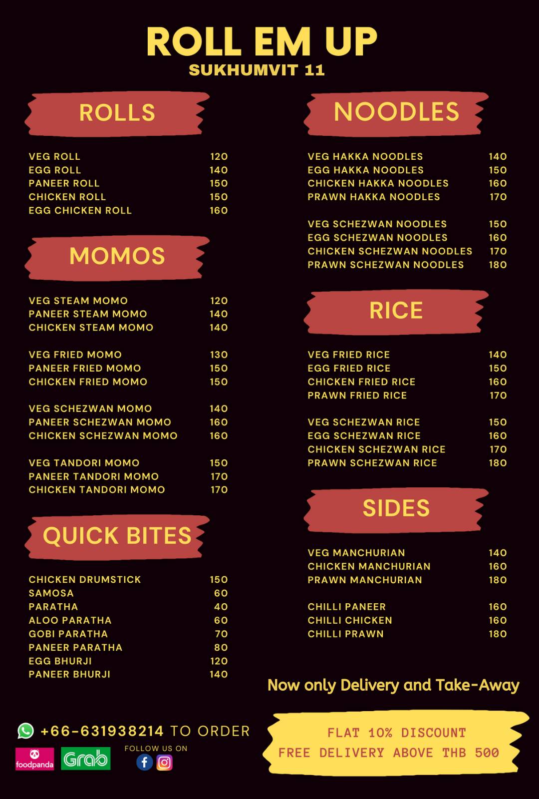 Menu at Roll Em Up restaurant, Bangkok