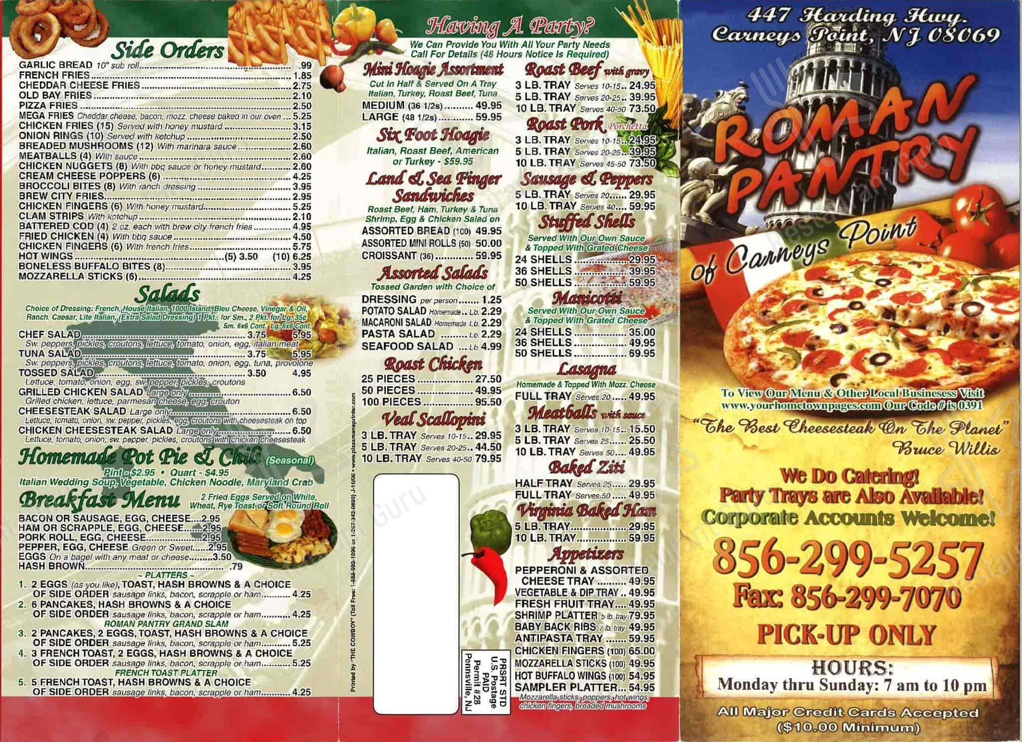 Menu at Roman Pantry pizzeria, Penns Grove