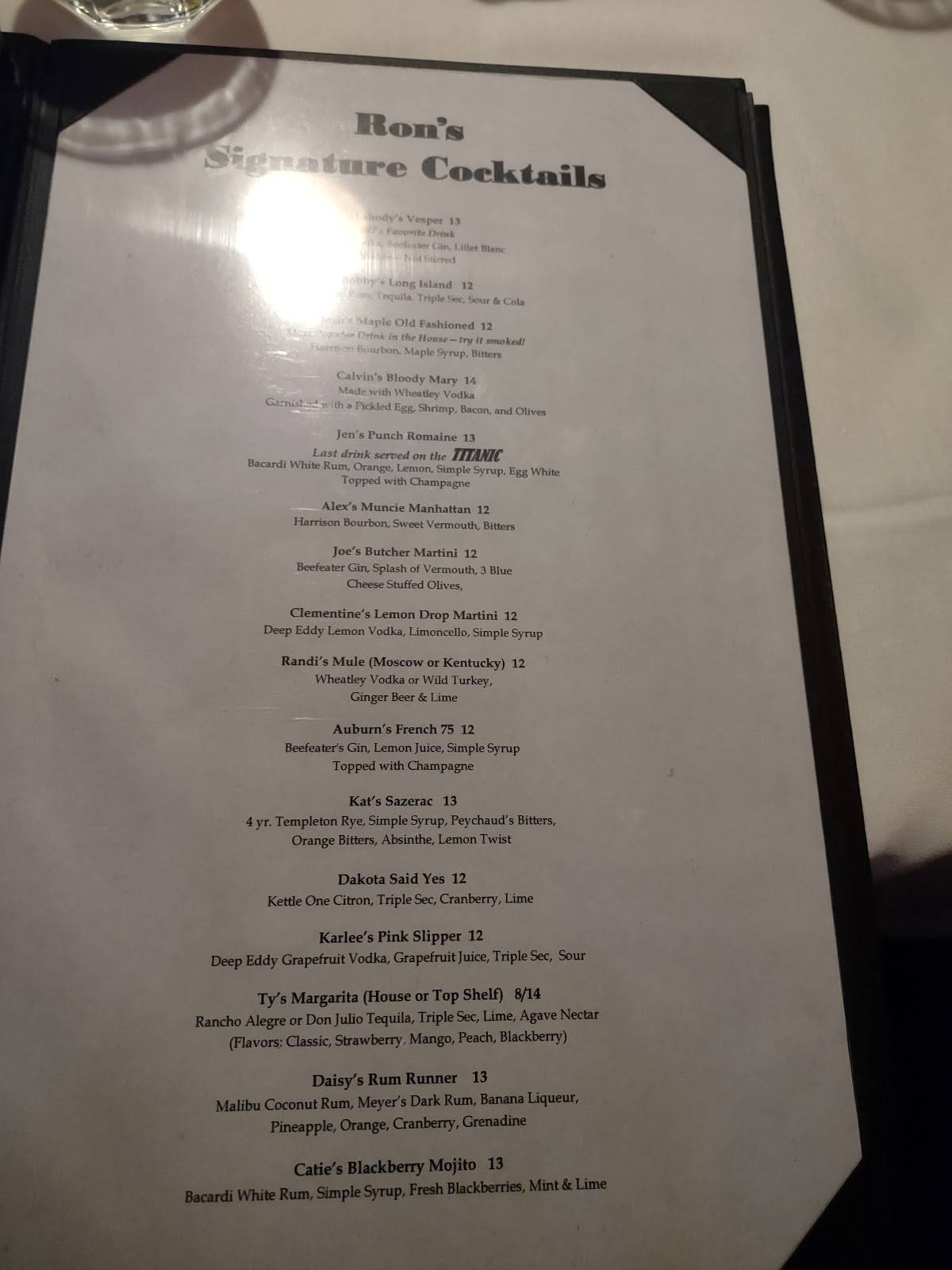 Menu at Ron Lahody's Trust Your Butcher Steakhouse, Muncie