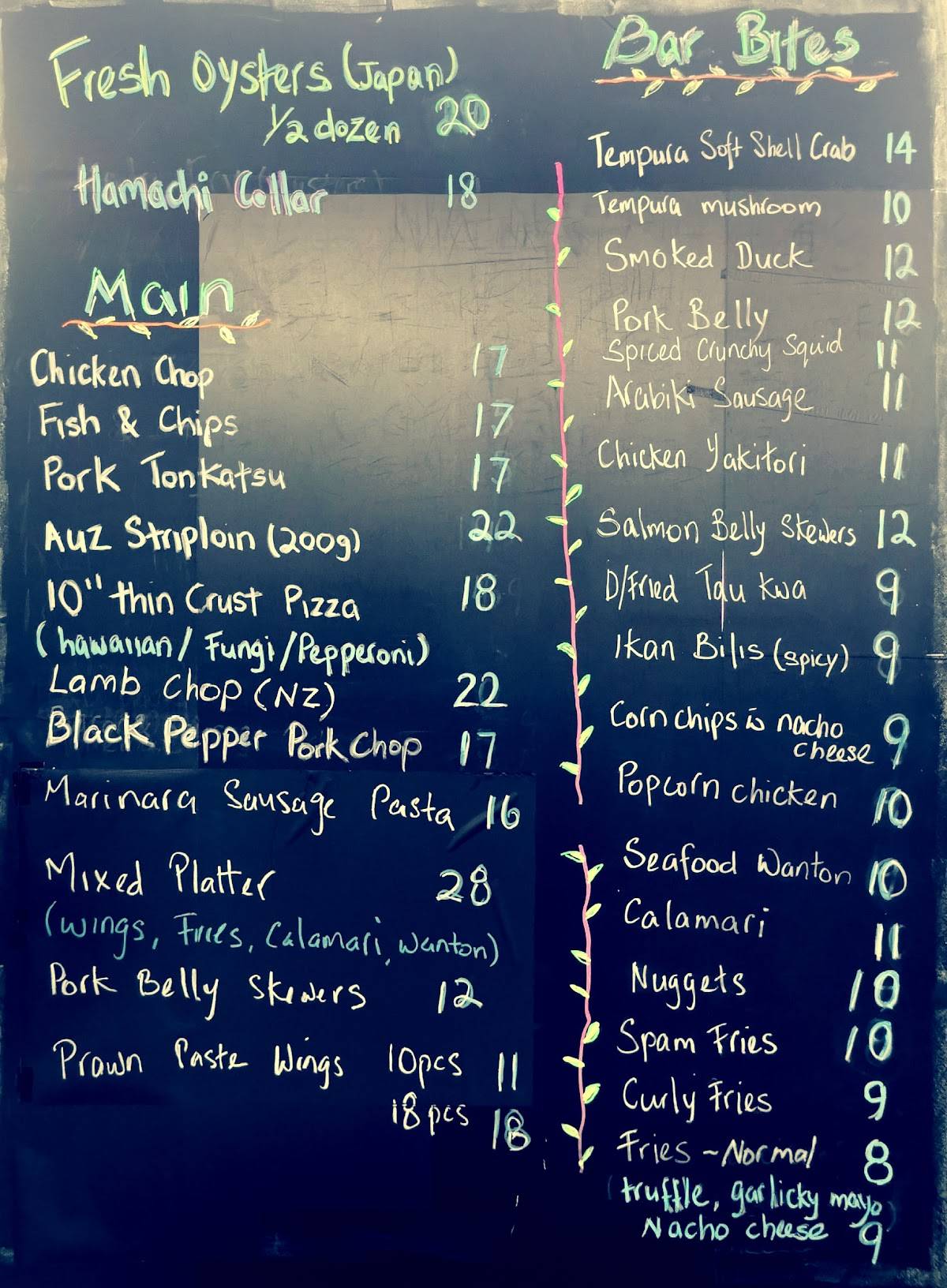 Menu at Rooftop Cafe & Bar, Singapore