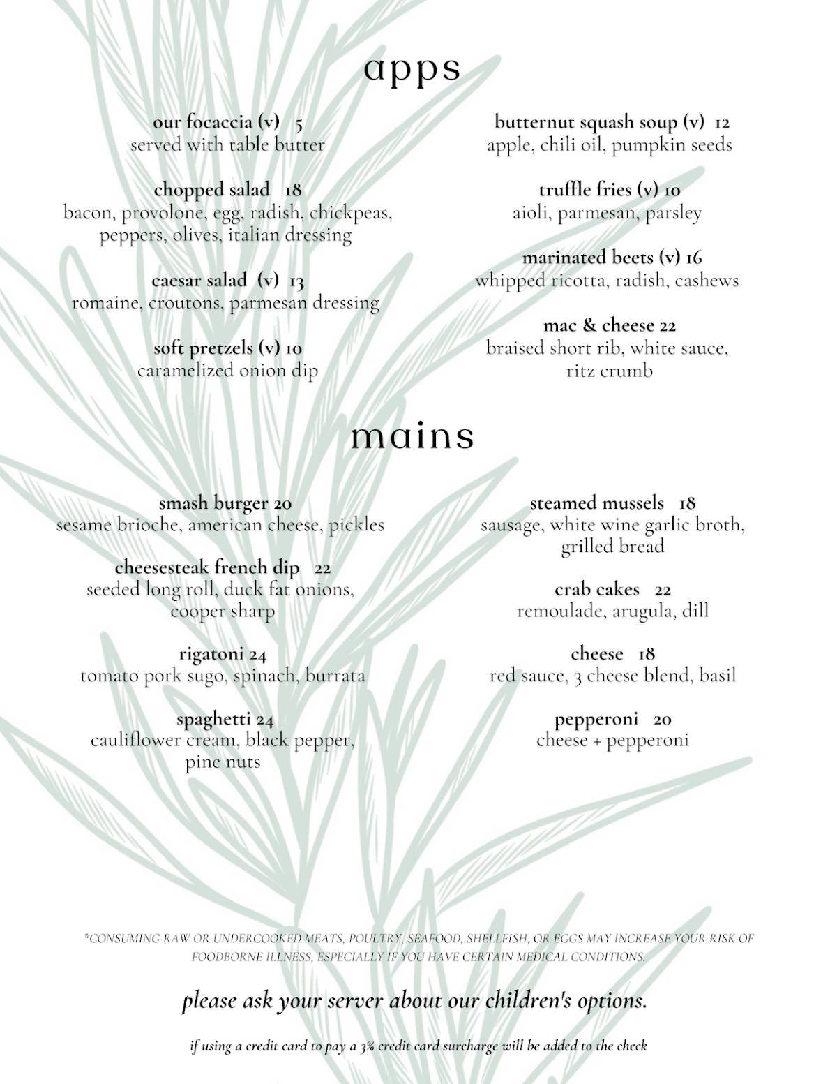 Menu at Rosemary pub & bar, Ridley Park