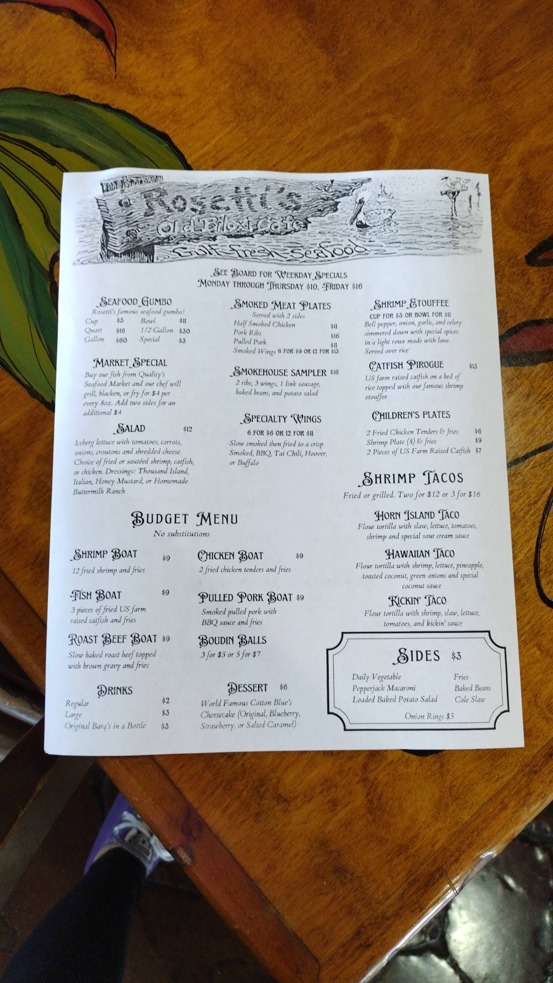 Menu at Rosetti's Cafe, Biloxi
