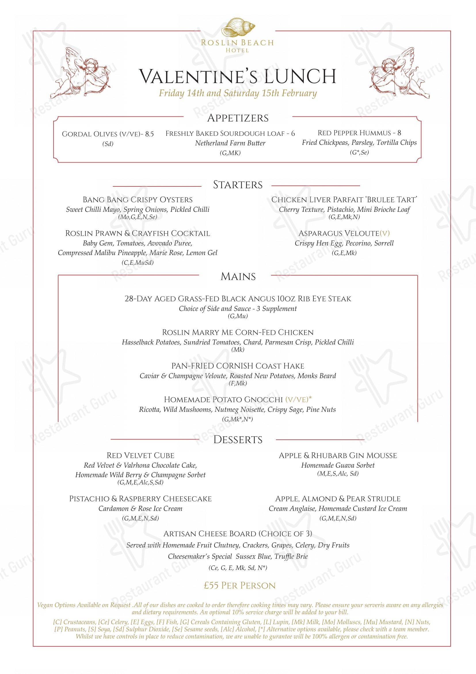 Menu at Roslin Beach Hotel pub & bar, Southend-on-Sea