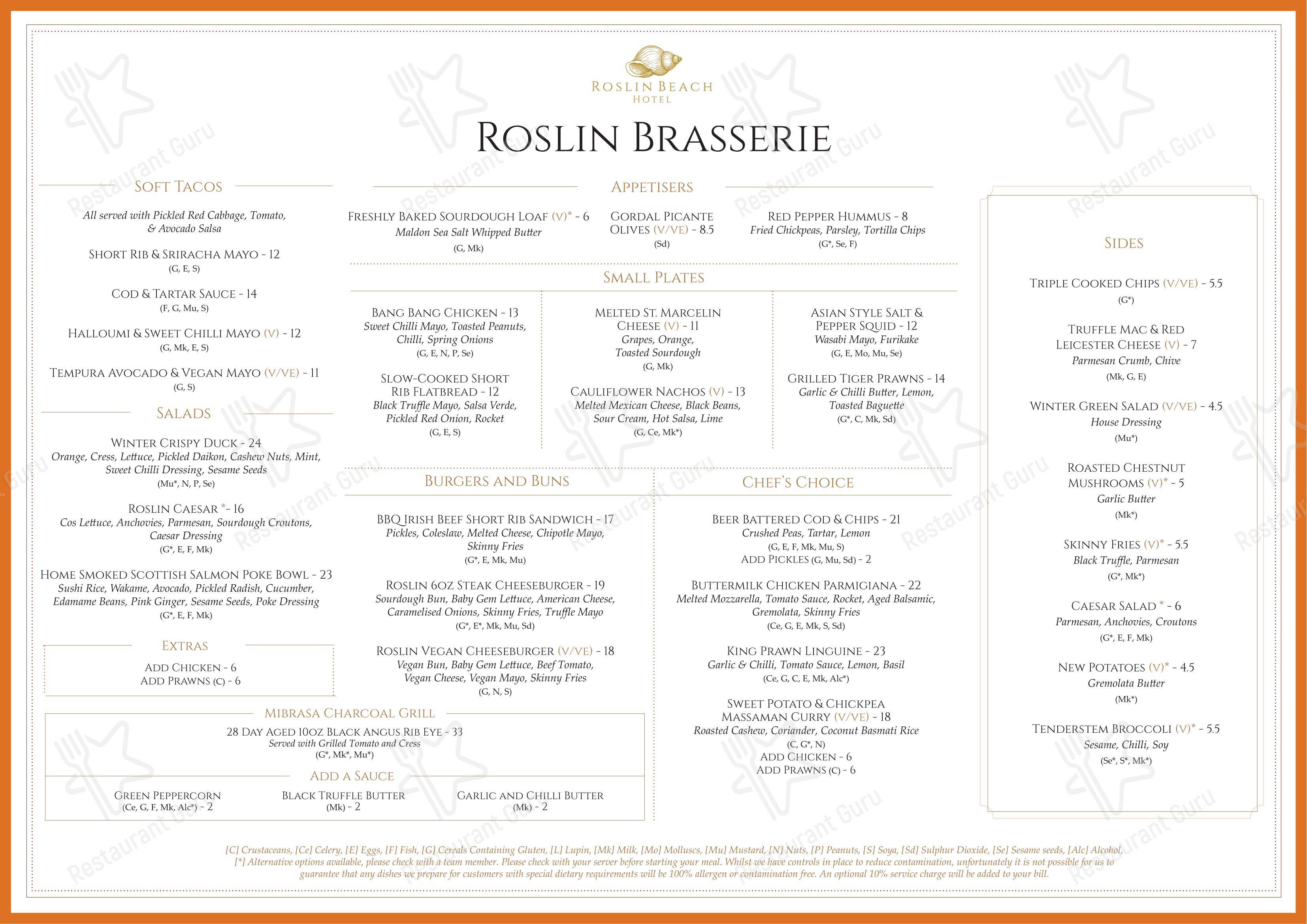 Menu at Roslin Beach Hotel pub & bar, Southend-on-Sea