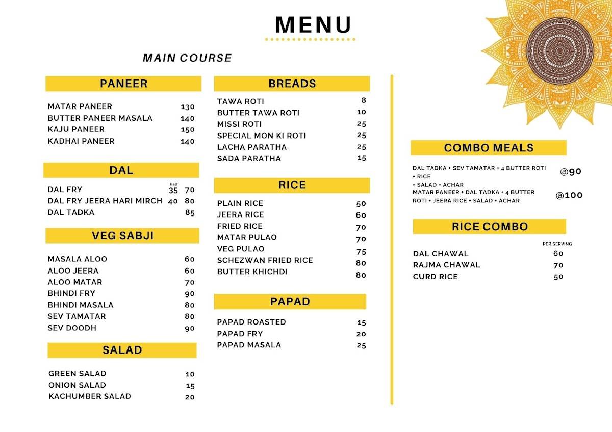 Menu at Roti Pani, Indore