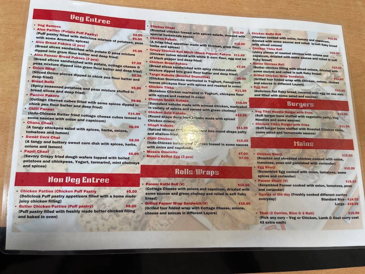 Menu at Indian Palate restaurant, Rotorua