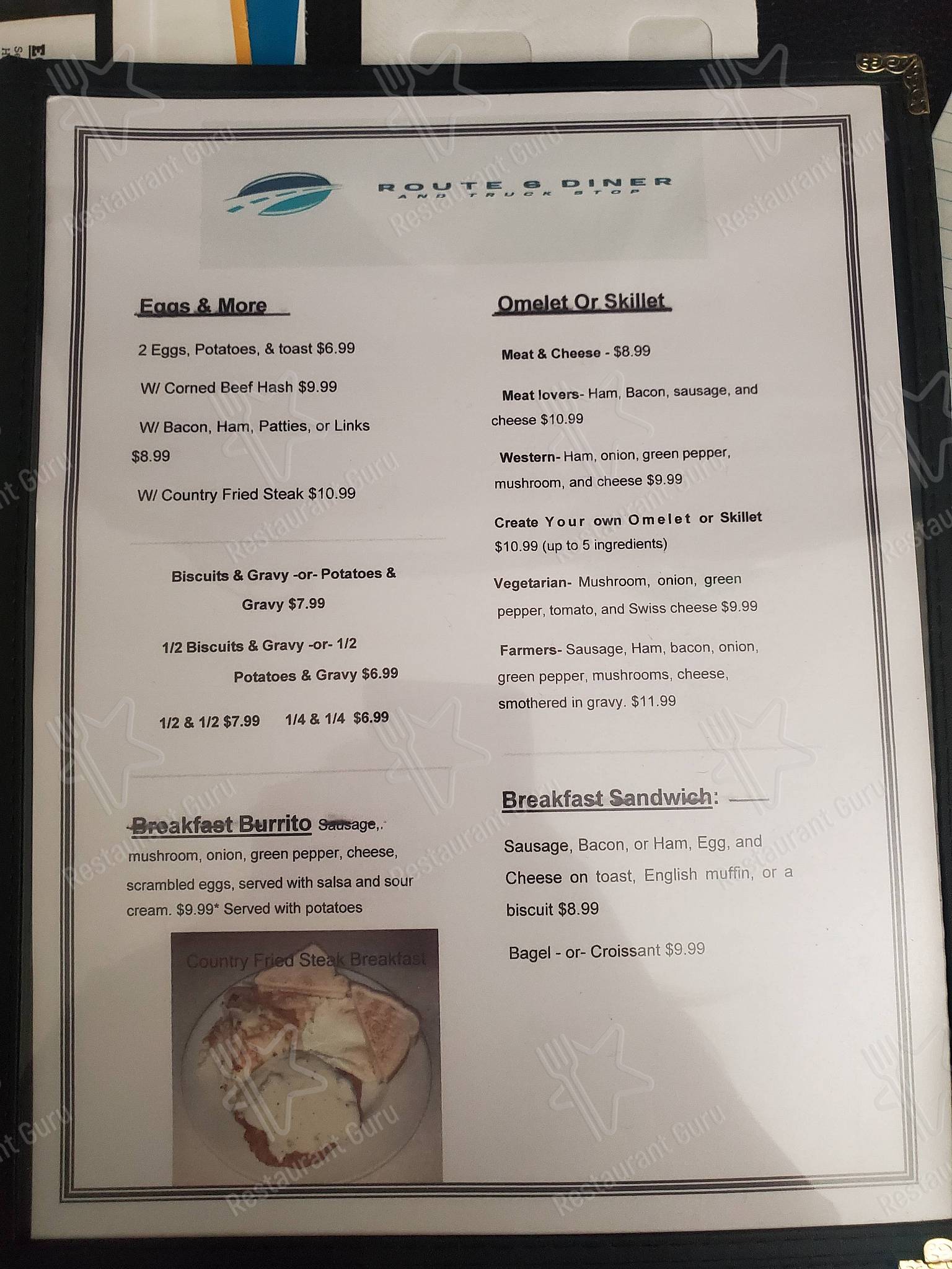 Menu at Route 6 Diner & Truck Stop restaurant, Waterloo