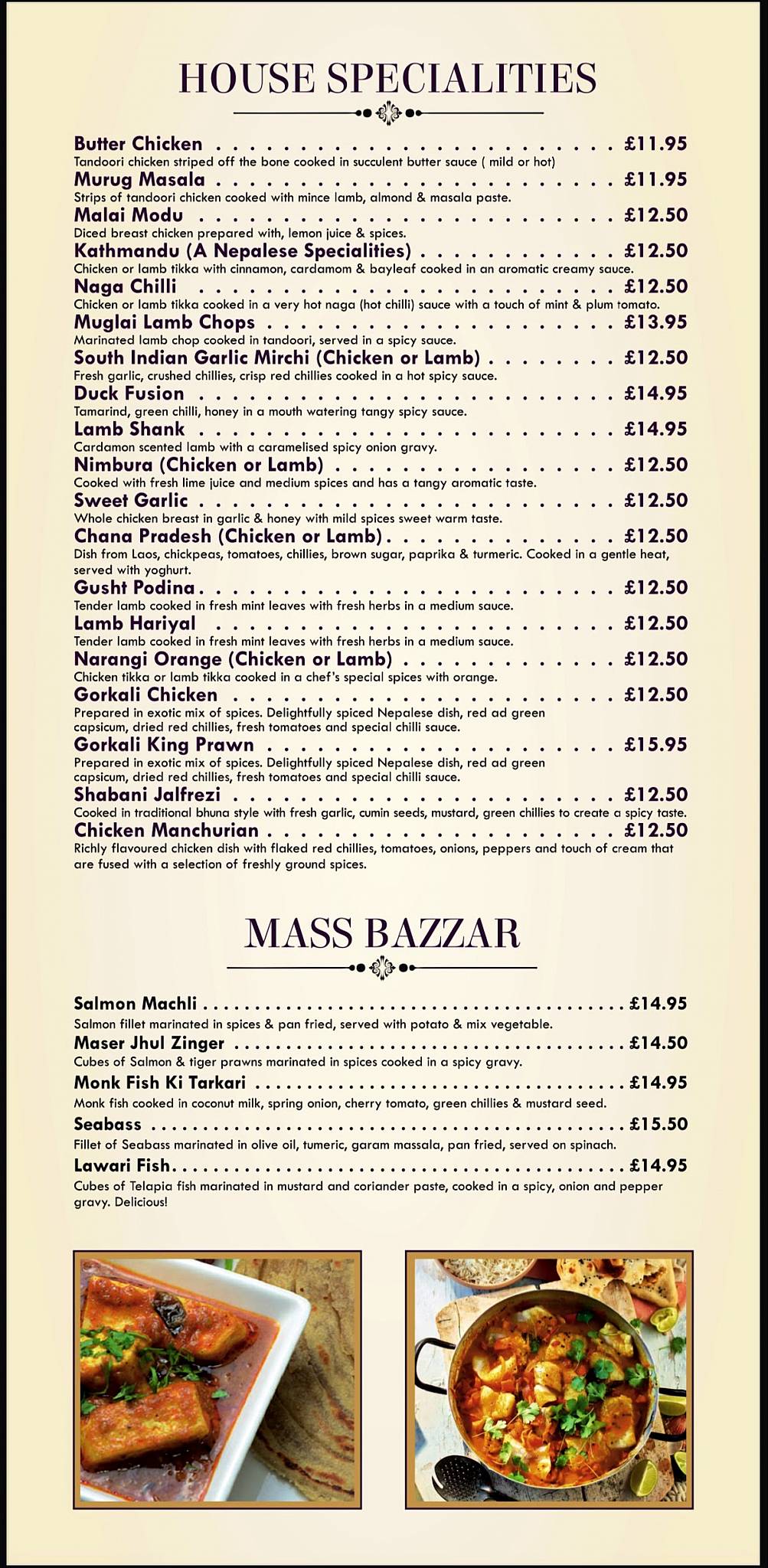 Menu at Royal Bengal restaurant, Birkenhead
