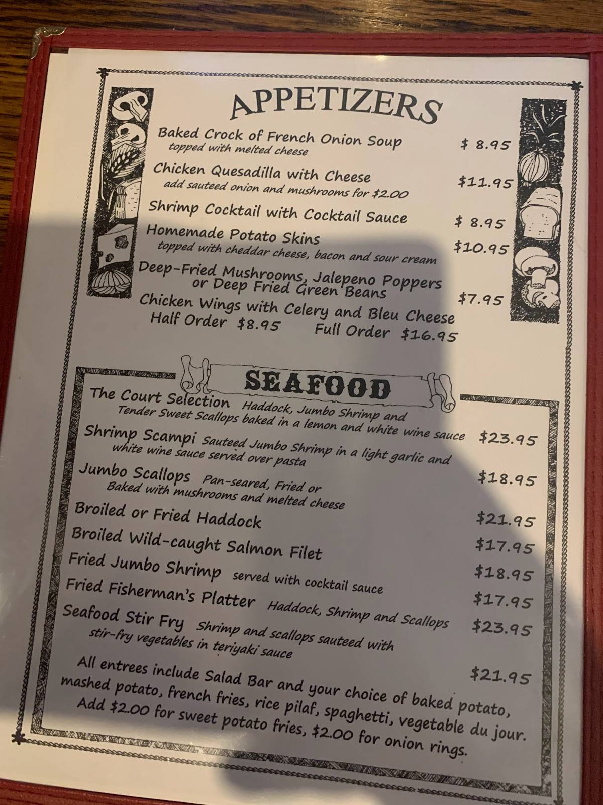 Menu at Royal Court restaurant, Ithaca