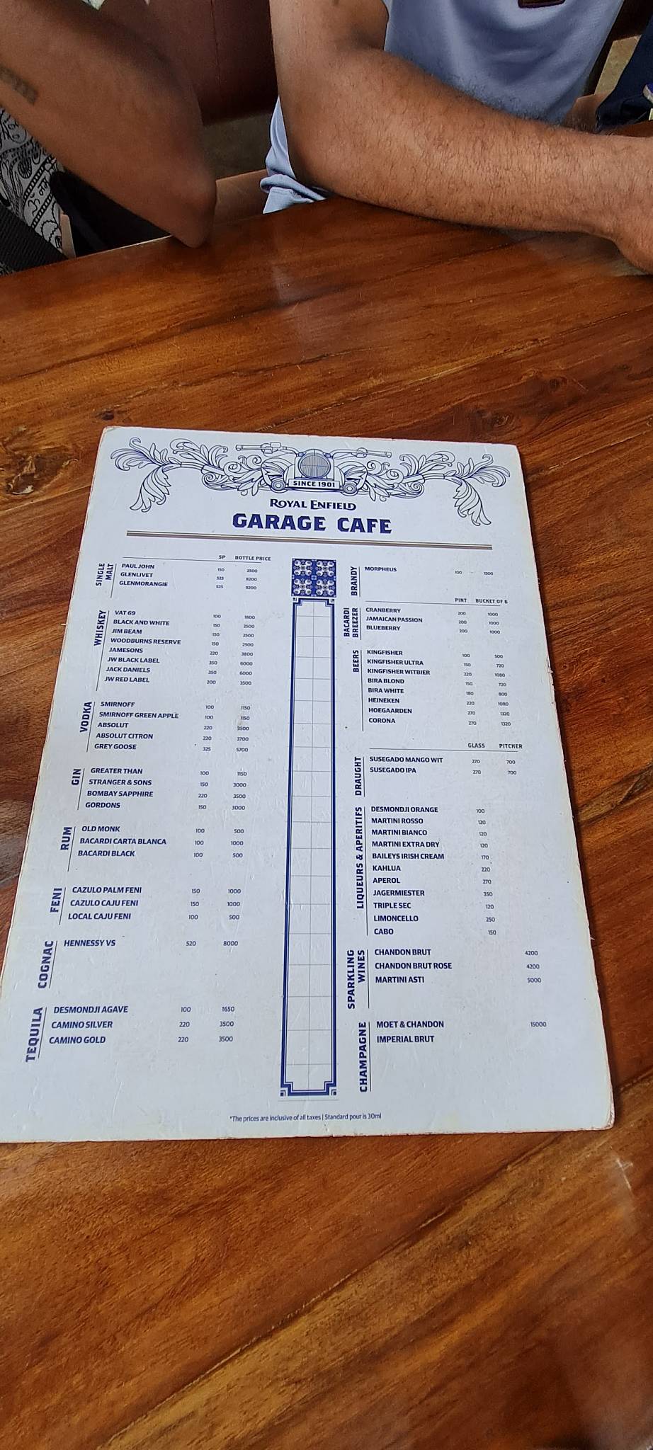 Menu at Royal Enfield Garage Cafe, Baga