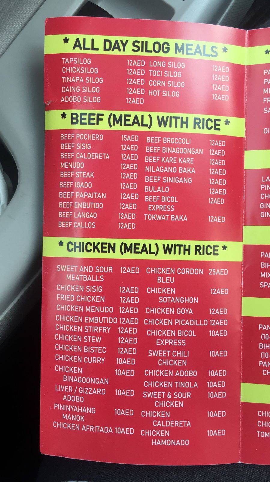 Menu at Royal Pinoy Restaurant - Hamdan Branch, Abu Dhabi