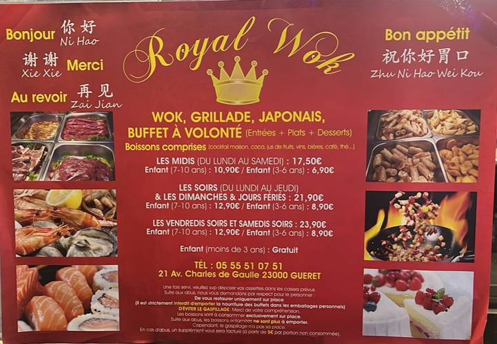 Menu at Royal Wok restaurant, Guéret