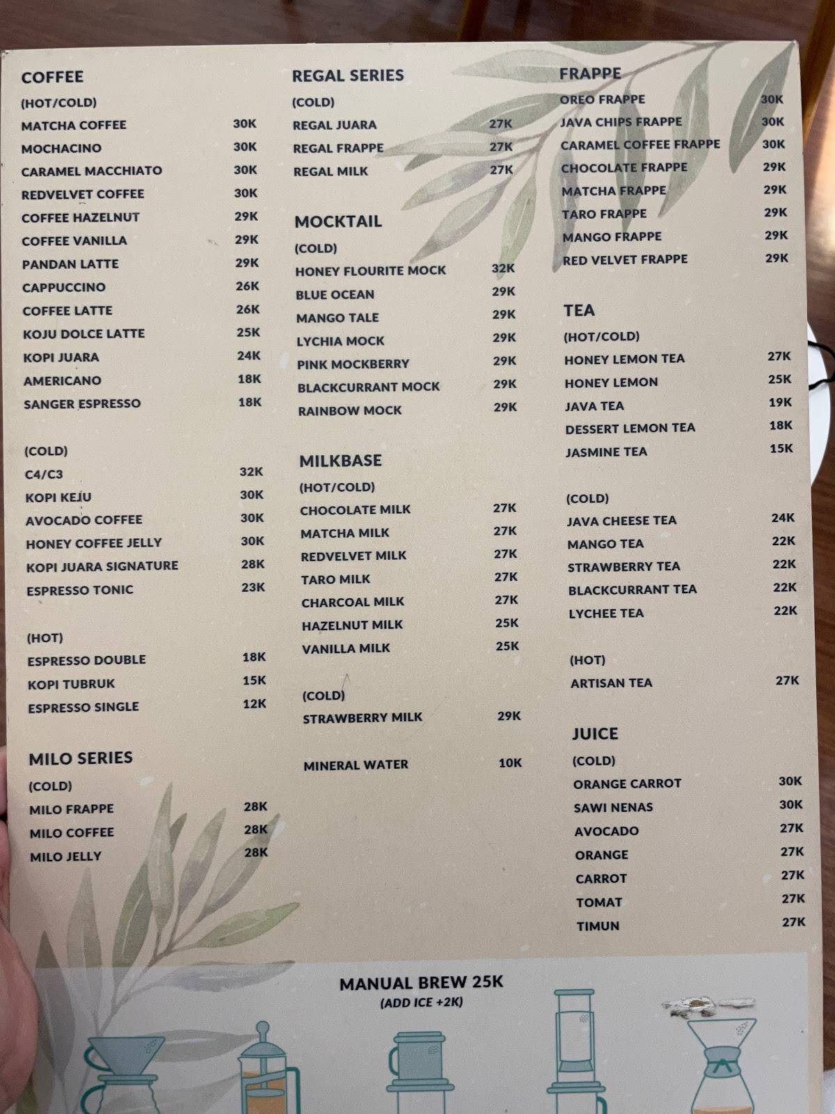 Menu at Ruang Kopi Koju Cemara restaurant, Medan Estate