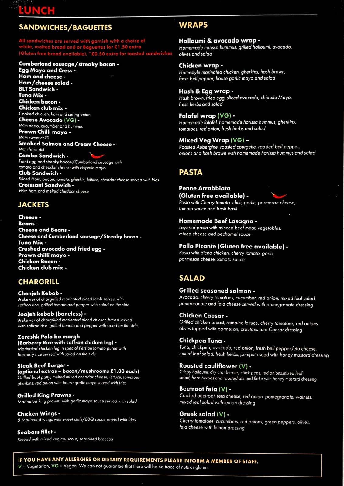 Menu at Ruby Cafe, Bromley