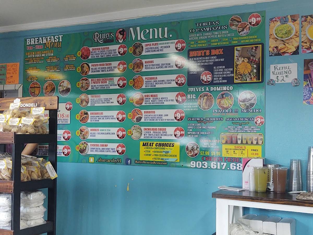Menu at Ruby's Mexican Restaurant, Tyler, E Gentry Pkwy
