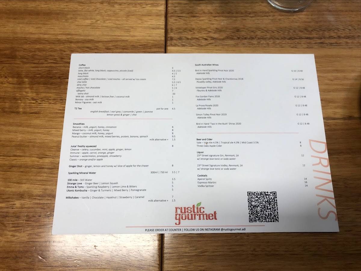 Menu at Rustic Gourmet cafe, Kent Town