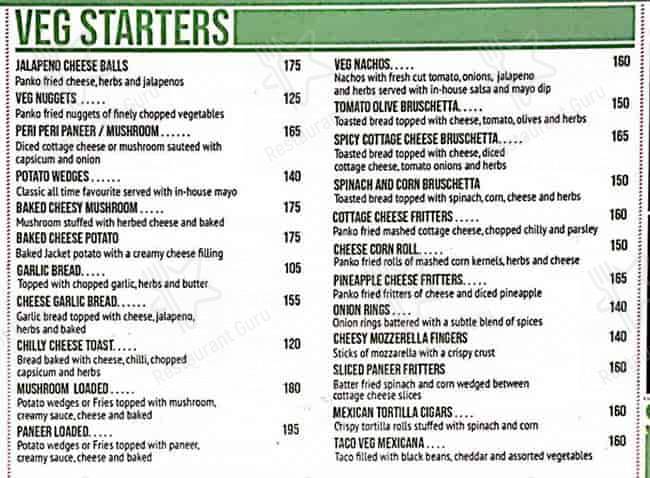 Menu at Rusty’s, Bengaluru