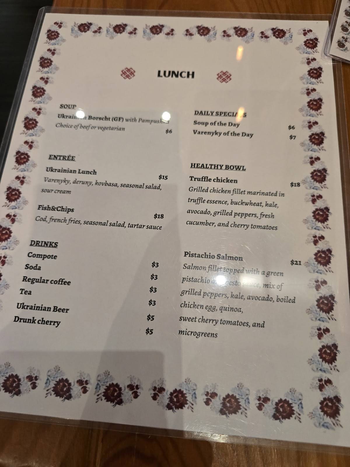 Menu at Ruta Ukrainian Restaurant, Bethesda