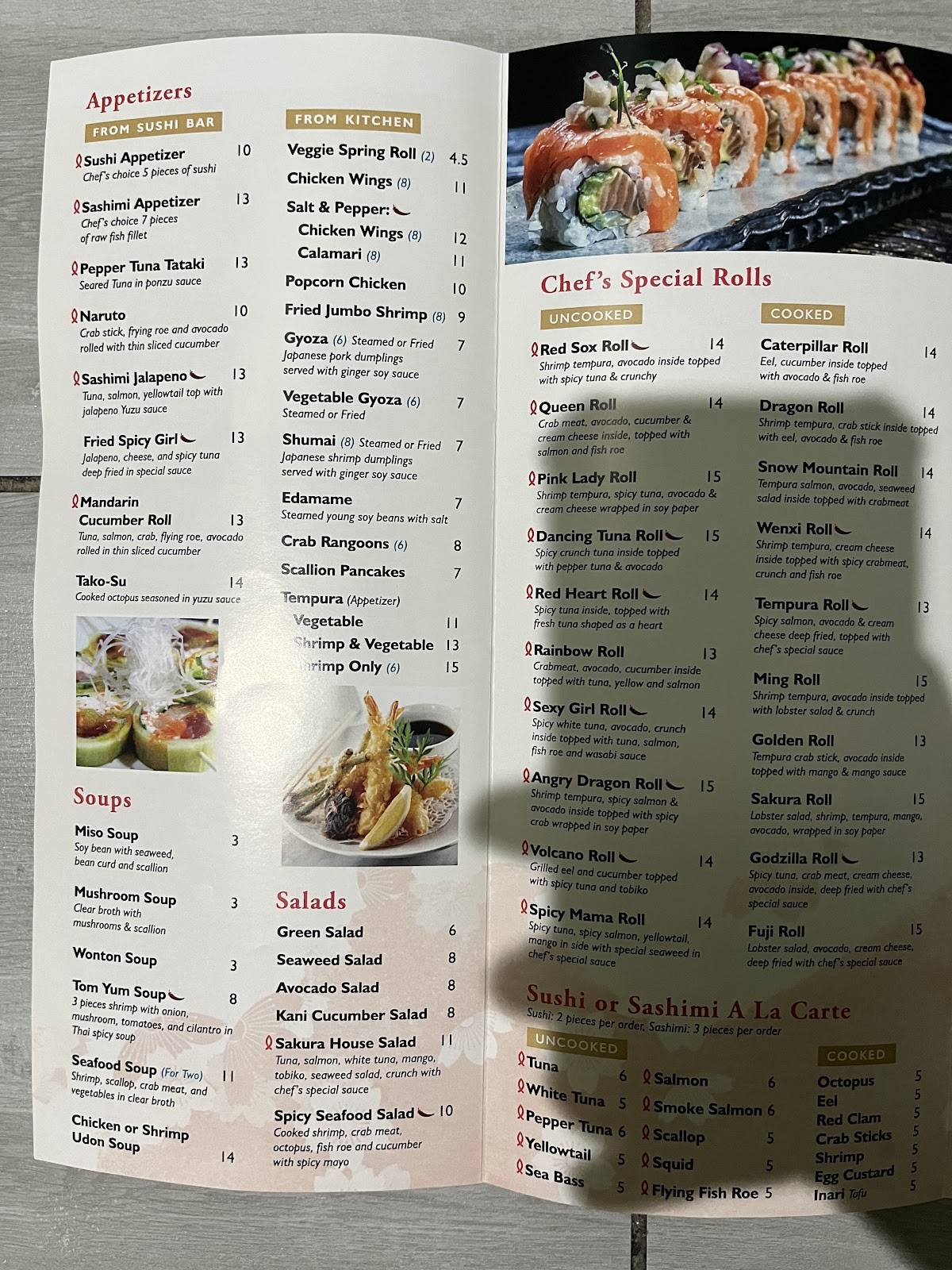 Menu at SAKURA restaurant, Ludlow