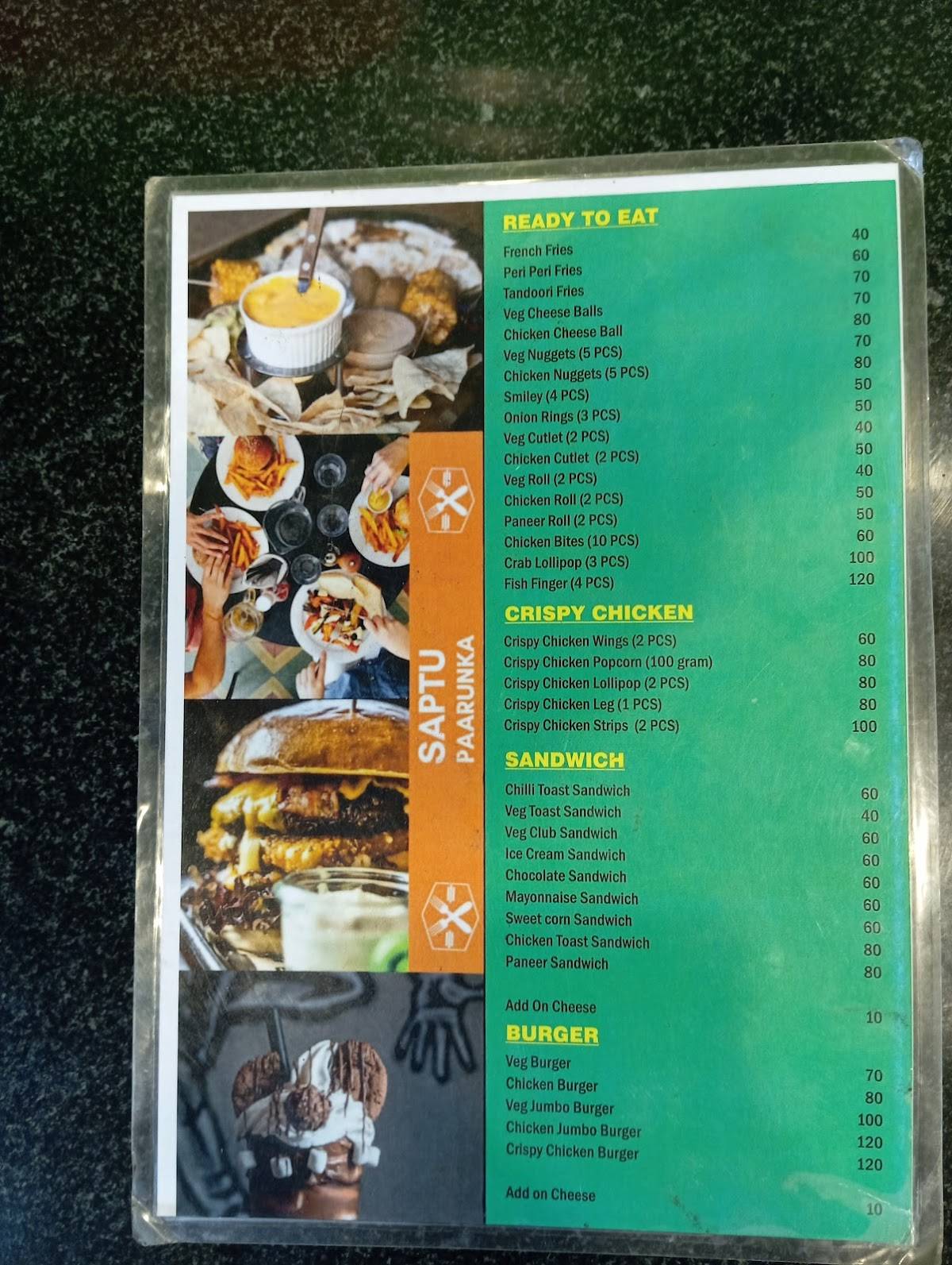 Menu at SAPTU PAARUNKA, Chennai, 2