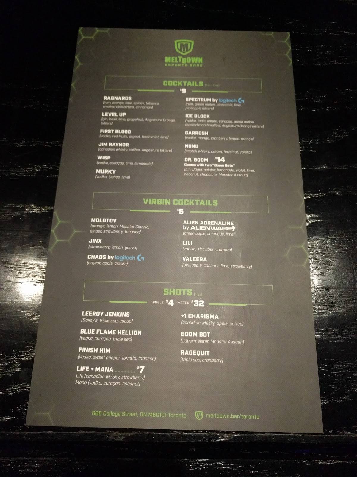 Menu at SIDEQUEST pub & bar, Toronto