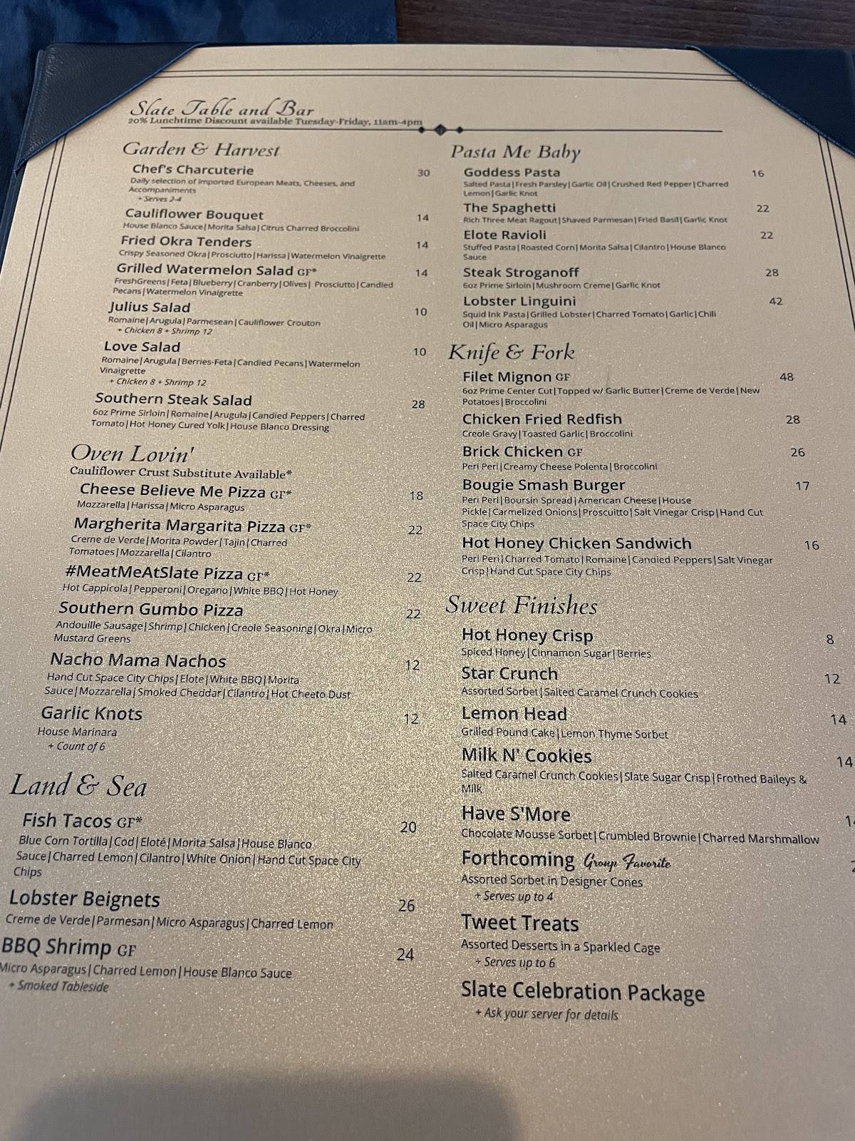 Menu at SLATE TABLE + BAR, League City
