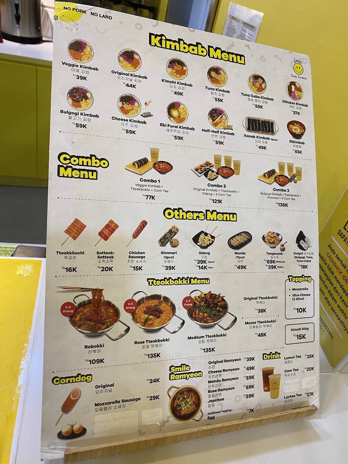 Carta del restaurante SMILE KIMBAB X HONGKONG BANJUM EMPORIUM PLUIT ...