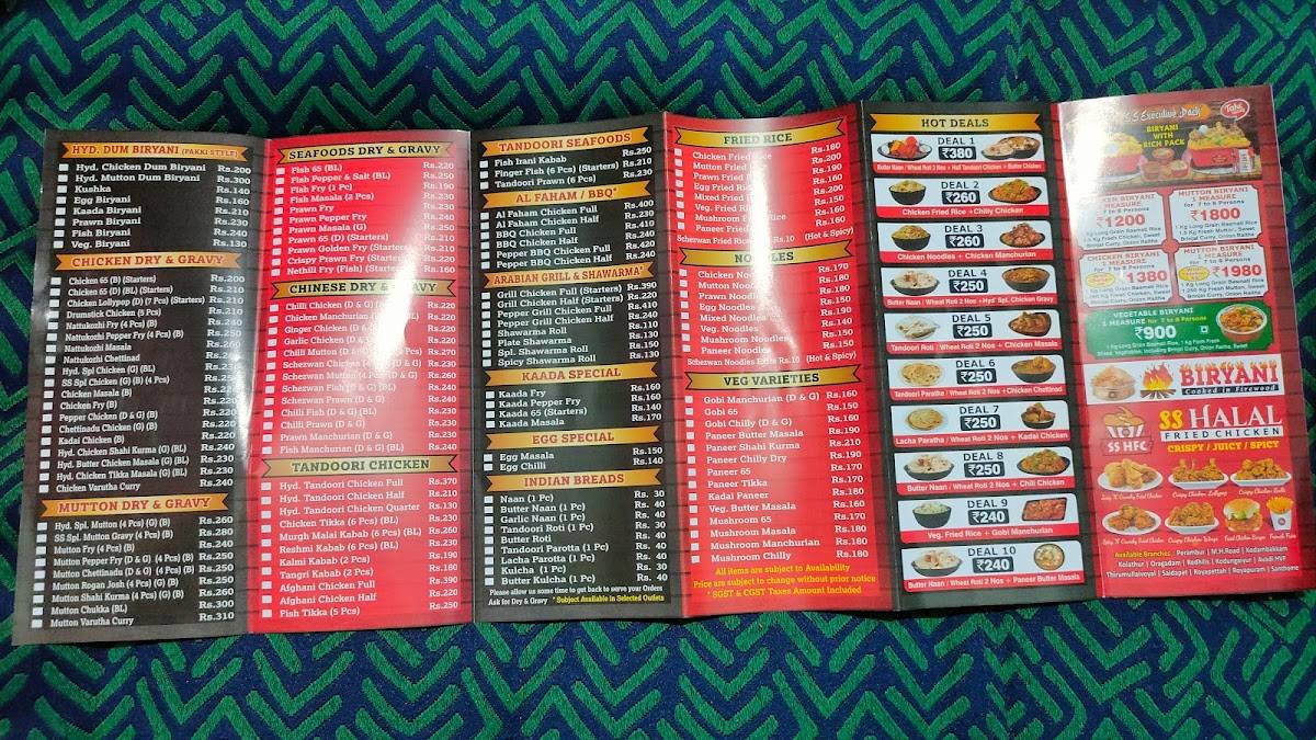 Menu at SS Hyderabad Biryani Royapuram, Chennai, No.64