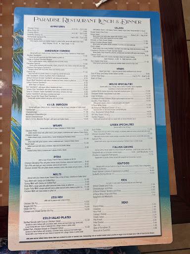 Menu at Paradise Restaurant, Safety Harbor