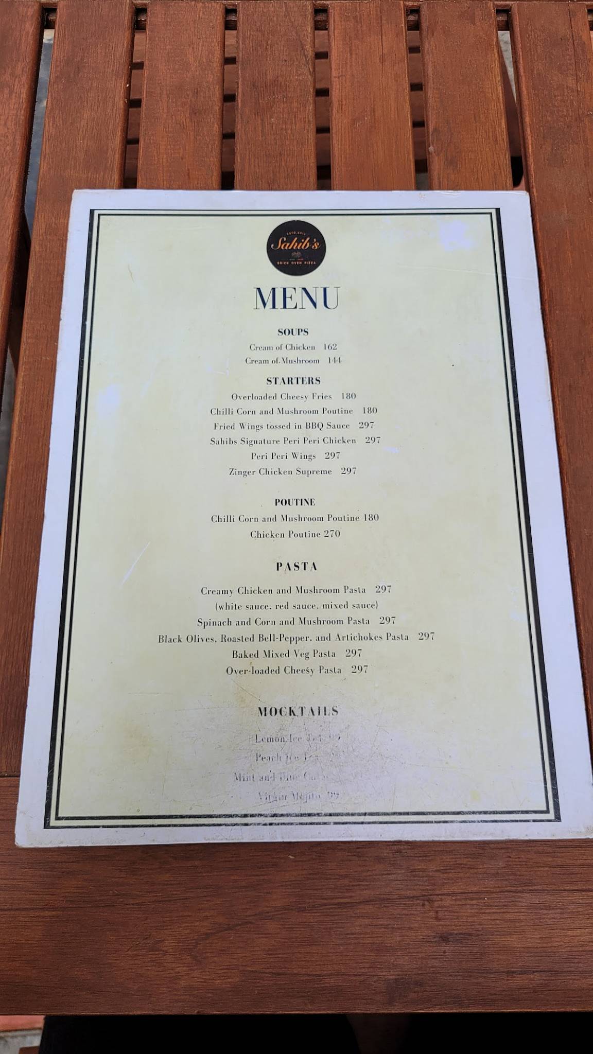 Menu at Sahibs Brick Oven Pizza, Mysuru