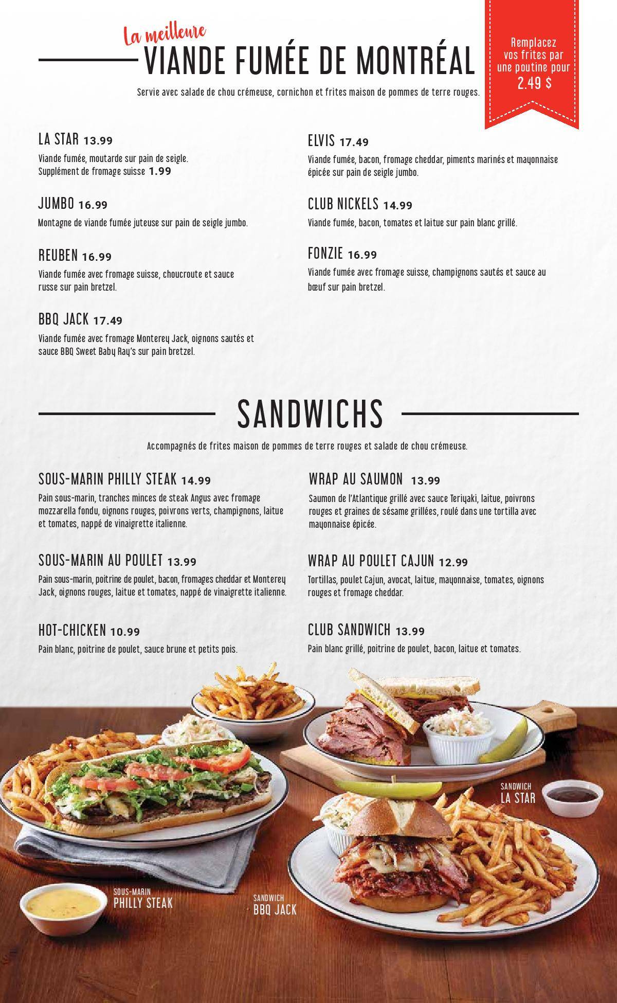 Menu au Nickels Deli restaurant, Saint-Jérôme