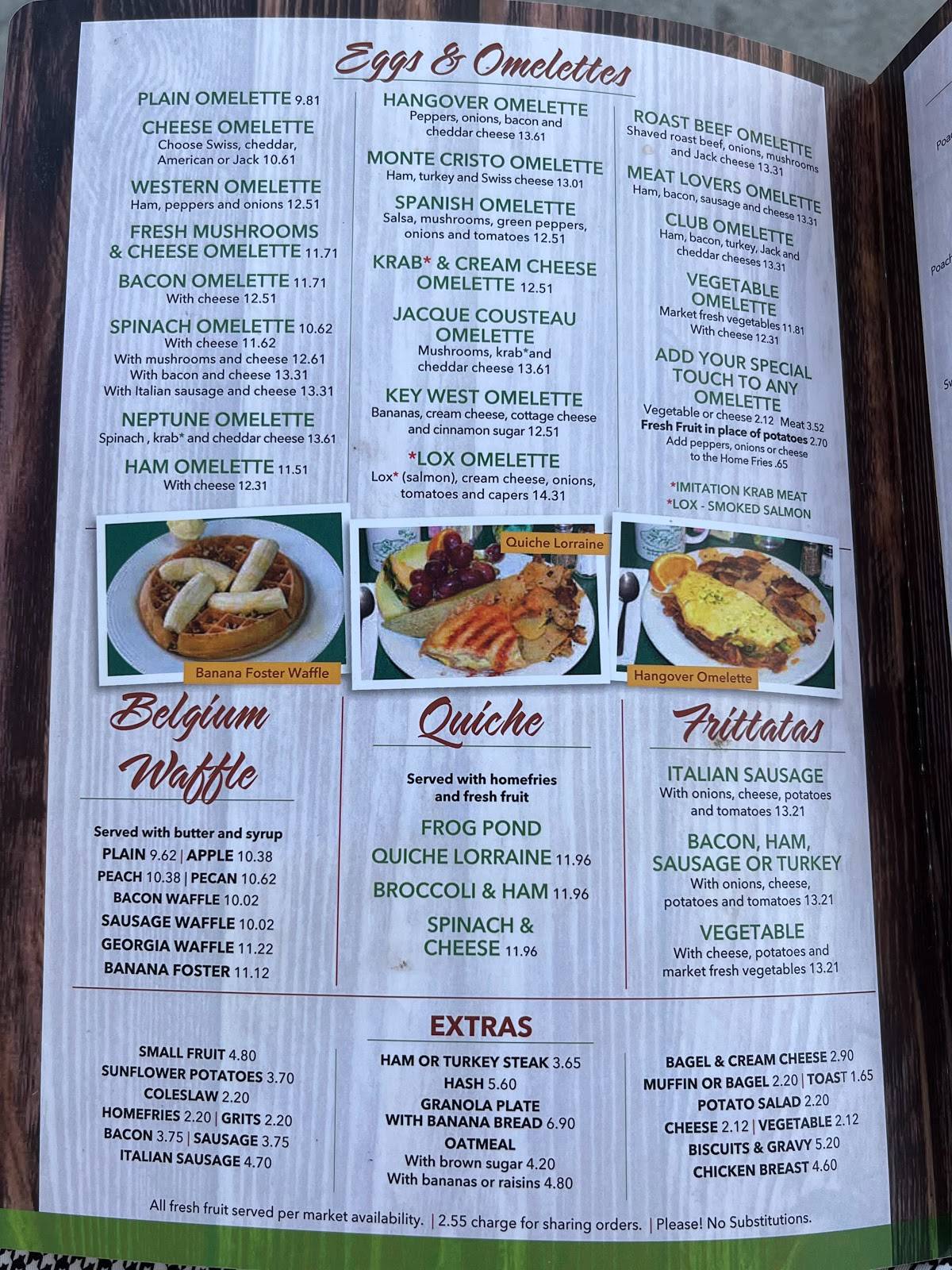 Menu at Frog Pond restaurant, Saint Pete Beach
