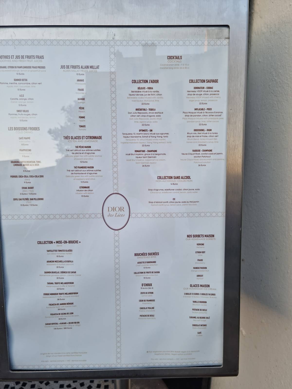 Menu at Dior Des Lices restaurant, Saint-Tropez