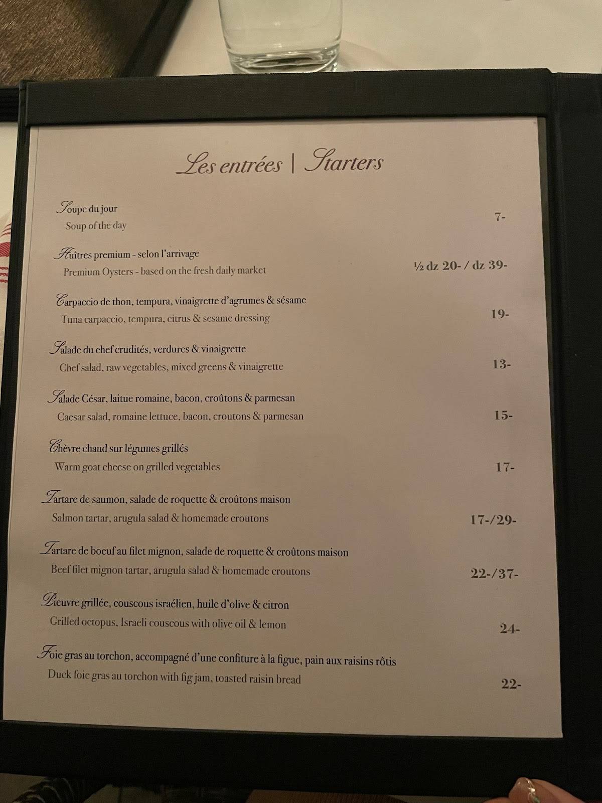 Carta del restaurante Maison 1890, Sainte-Agathe-des-Monts
