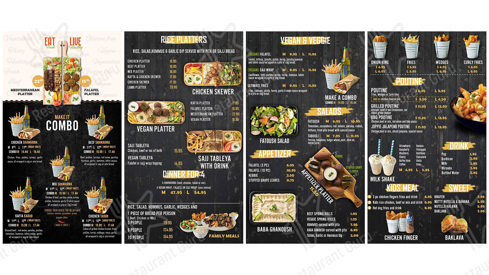 Menu at Sajj Shawarma restaurant, Whitecourt