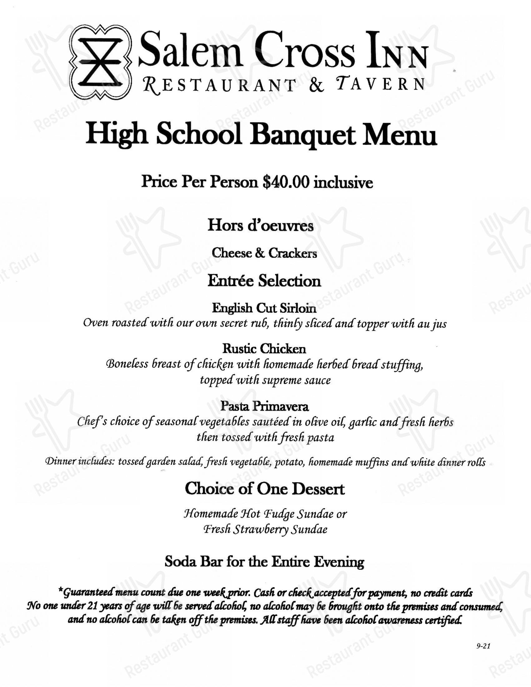 Menu at Salem Cross Inn restaurant, West Brookfield