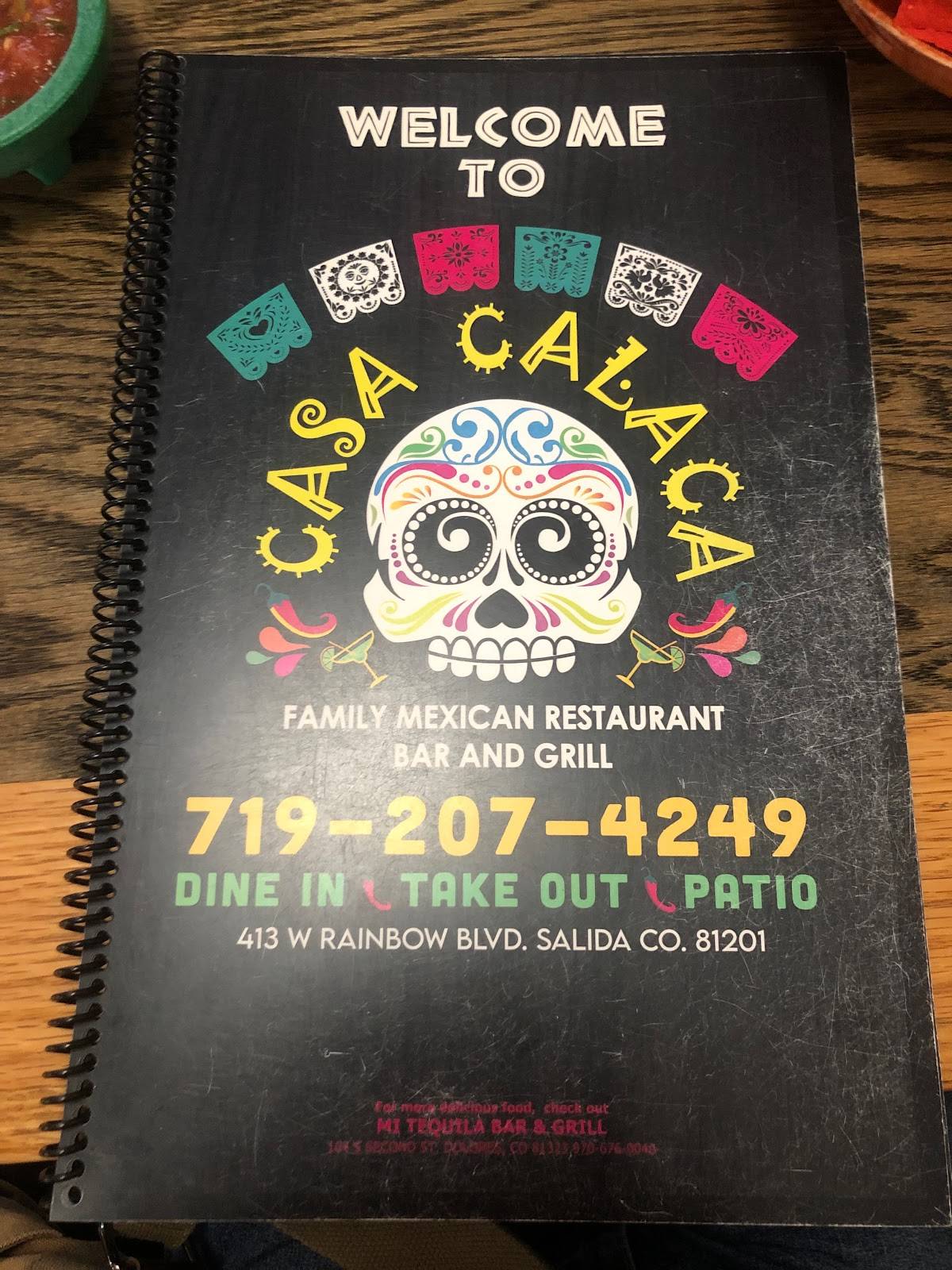 Menu at Casa Calaca restaurant, Salida